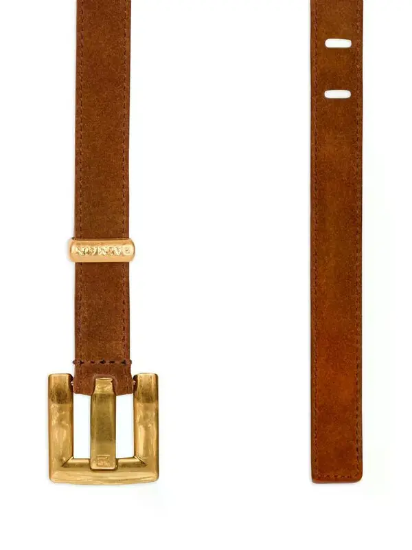 Balmain Suede Belt With Gold-tone Buckle - Green