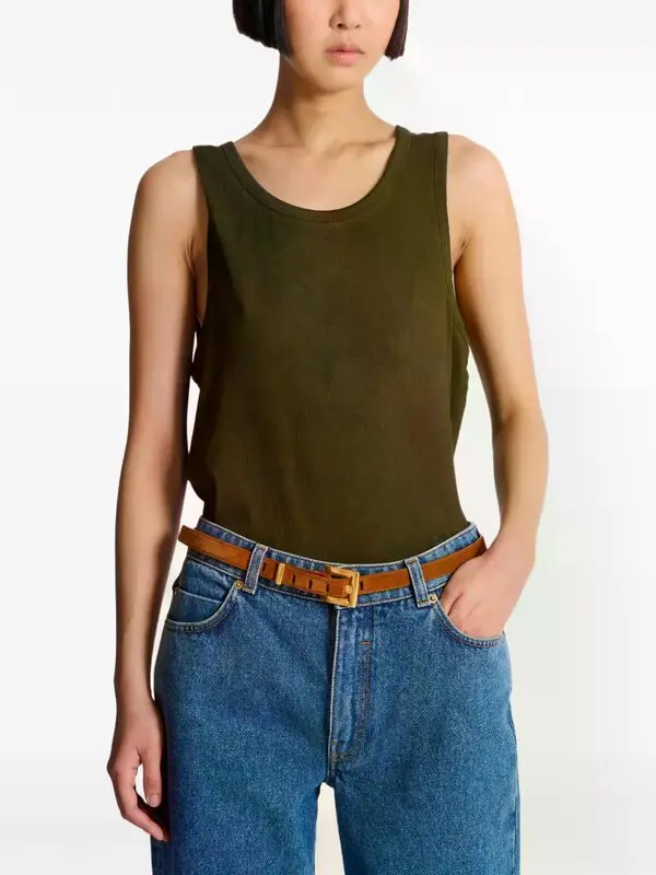 Balmain Suede Belt With Gold-tone Buckle - Green