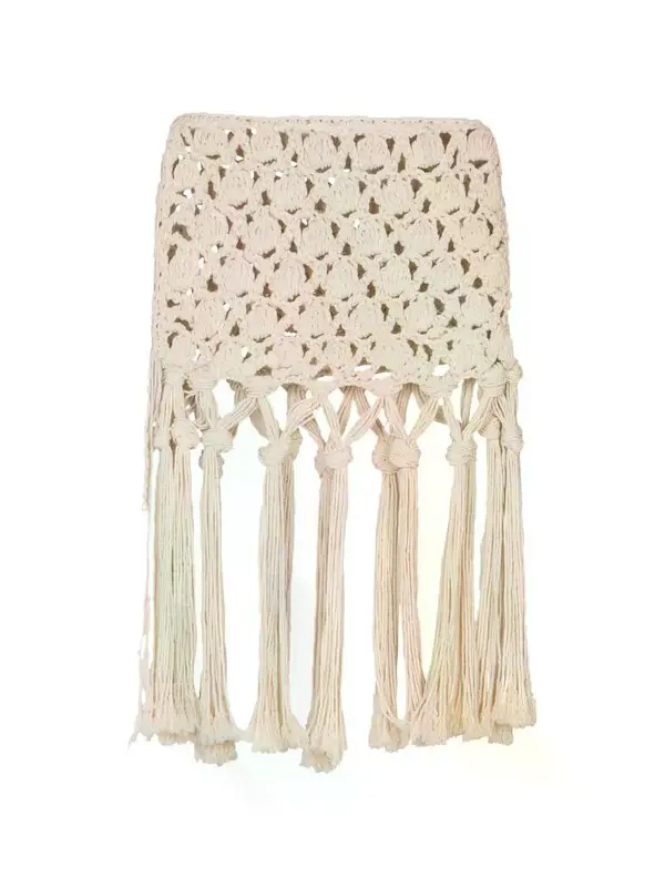 Balmain Cotton Crochet Skirt With Fringe Detail
