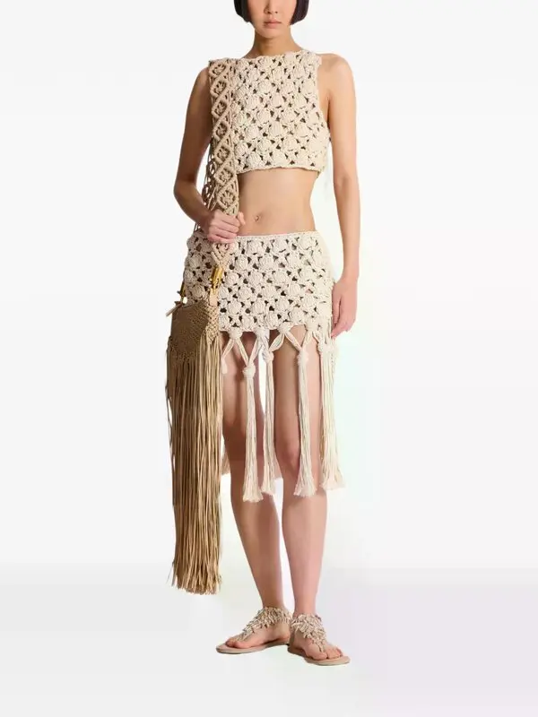 Balmain Cotton Crochet Skirt With Fringe Detail