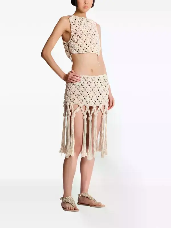 Balmain Cotton Crochet Skirt With Fringe Detail