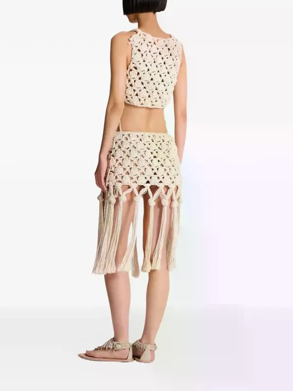 Balmain Cotton Crochet Skirt With Fringe Detail