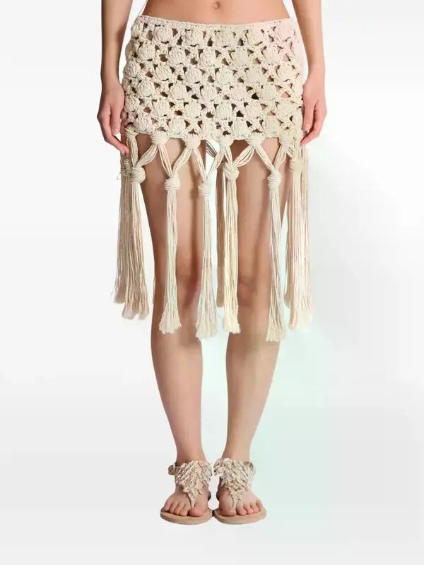 Balmain Cotton Crochet Skirt With Fringe Detail