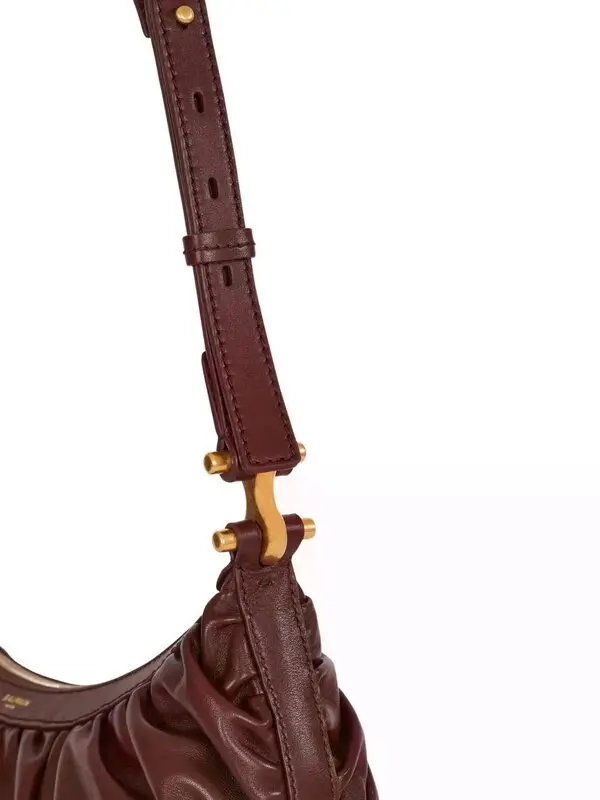 Balmain Ruched Leather Shoulder Bag - Brown