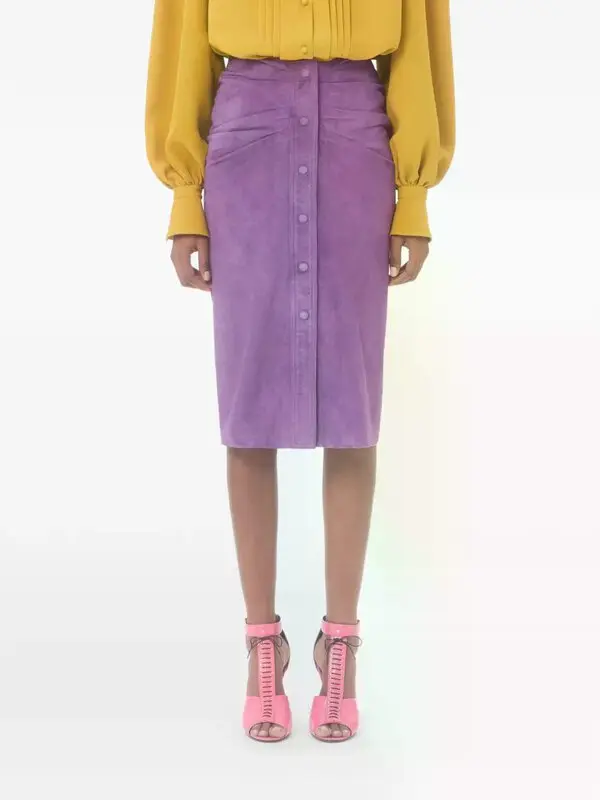 Valentino Garavani Suede Midi Skirt With Button Detail - Purple