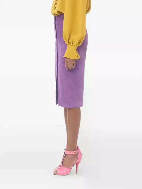 Valentino Garavani Suede Midi Skirt With Button Detail - Purple