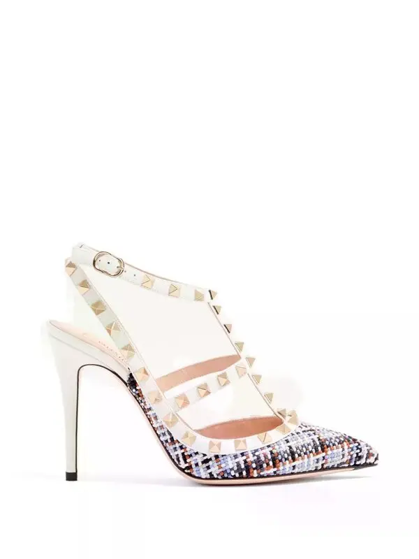 Valentino Garavani Rockstud Pumps In Woven Fabric 100mm - White