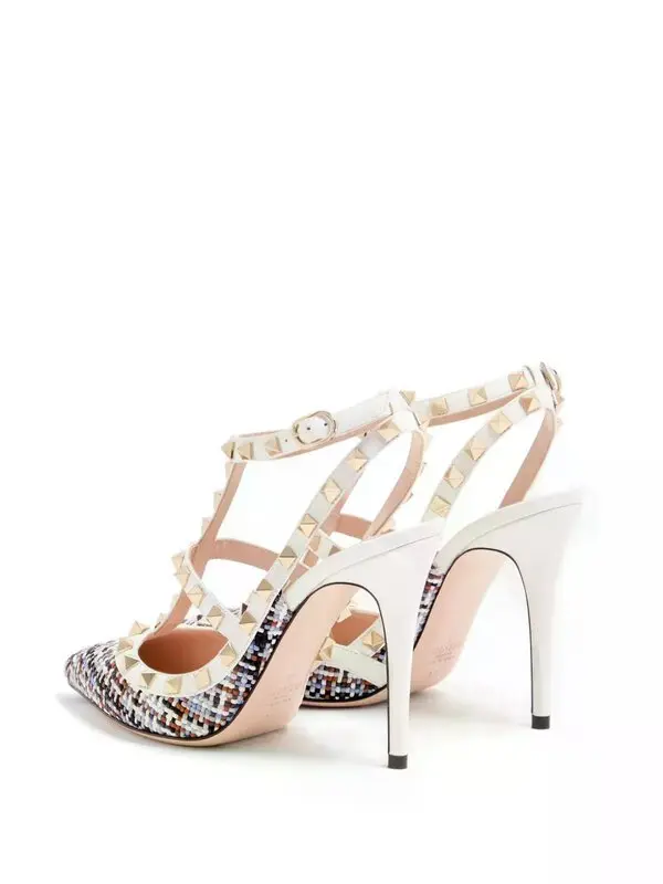 Valentino Garavani Rockstud Pumps In Woven Fabric 100mm - White