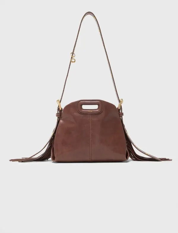 Maje Miss M Mini Bag In Vintage Leather With Fringe Detail - Brown