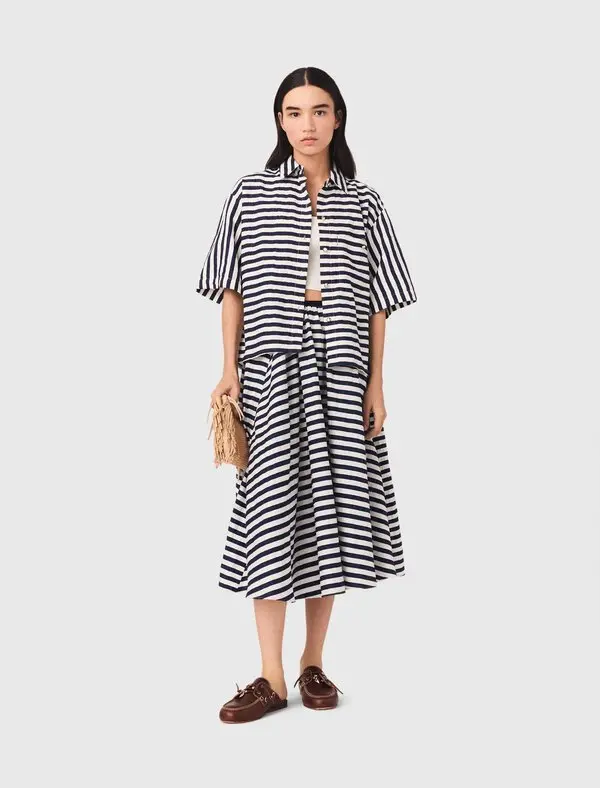 Maje Linen-blend Striped Midi Skirt - White/blue