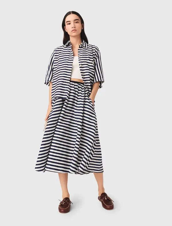 Maje Linen-blend Striped Midi Skirt - White/blue