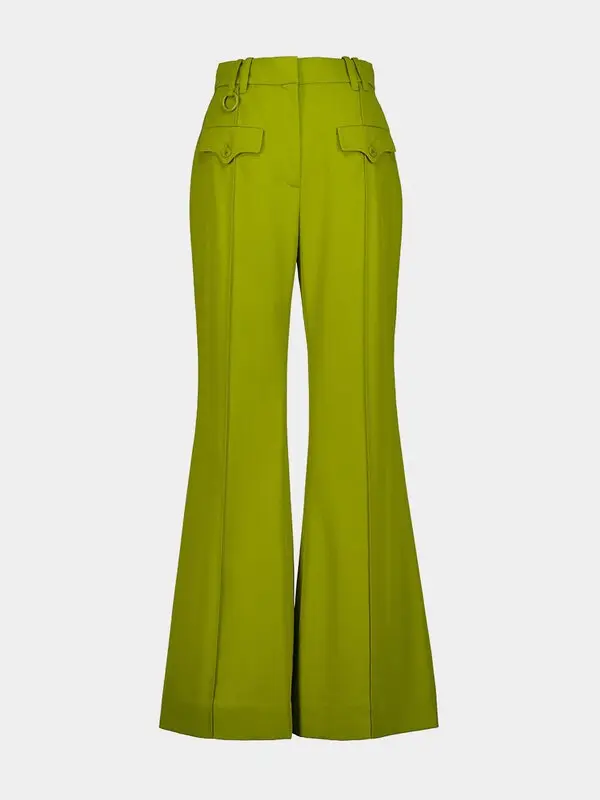 Zimmermann Luna Wool Flare Trousers - Green