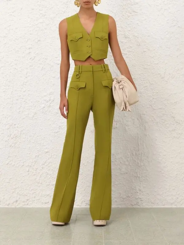 Zimmermann Luna Wool Flare Trousers - Green