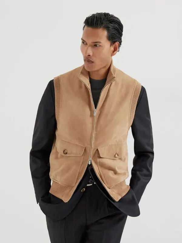 Brunello Cucinelli Light Suede Padded Vest - Brown