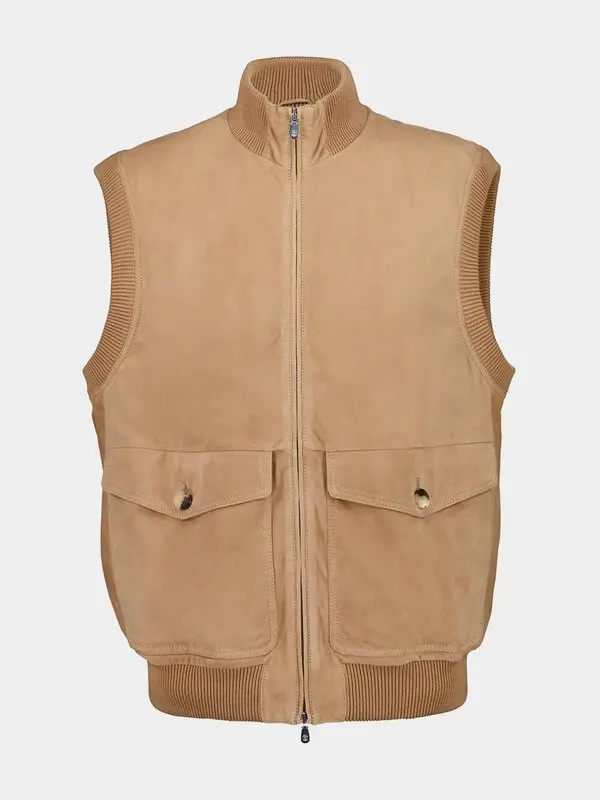 Brunello Cucinelli Light Suede Padded Vest - Brown