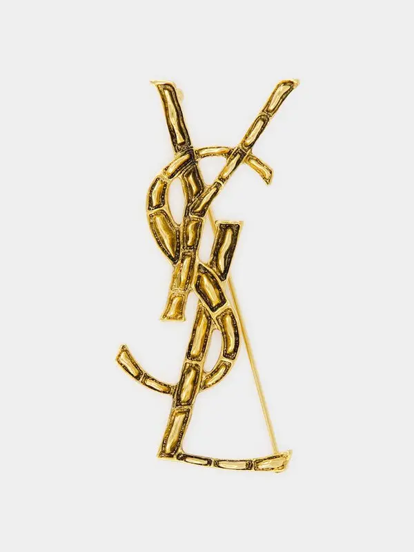 Saint Laurent Cassandre Crocodile Brooch - Gold