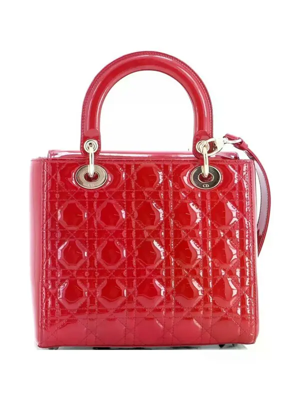 Dior Lady Nm Cannage Quilt Patent Medium Satchel - Red