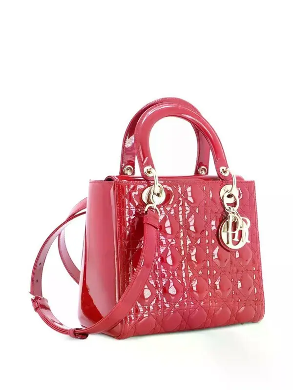 Dior Lady Nm Cannage Quilt Patent Medium Satchel - Red