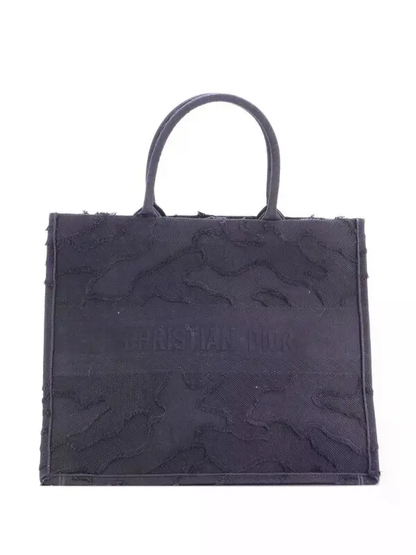 Dior Camouflage Embroidered Canvas Large Tote Bag - Black