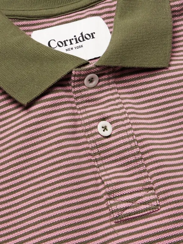CORRIDOR Striped Cotton-piqué Polo Shirt - Pink