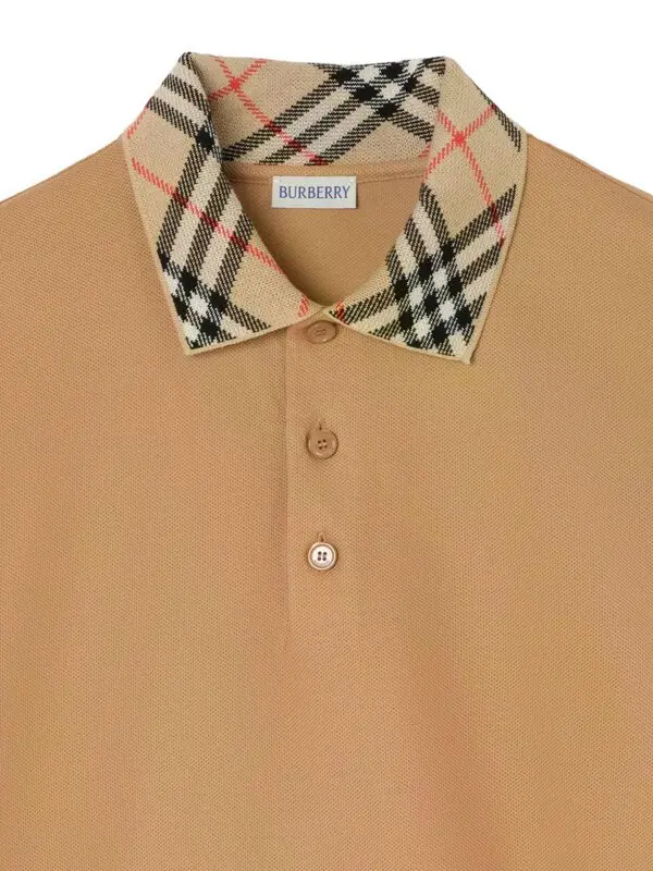Burberry Check Collar Cotton Polo Shirt - Neutrals