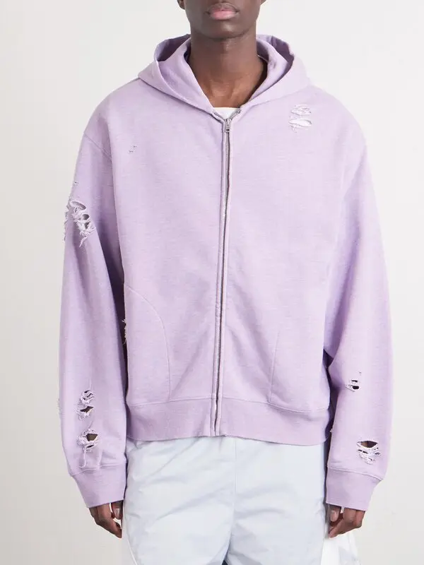 Acne Studios Franzine Distressed Cotton-blend Jersey Zip-up Hoodie