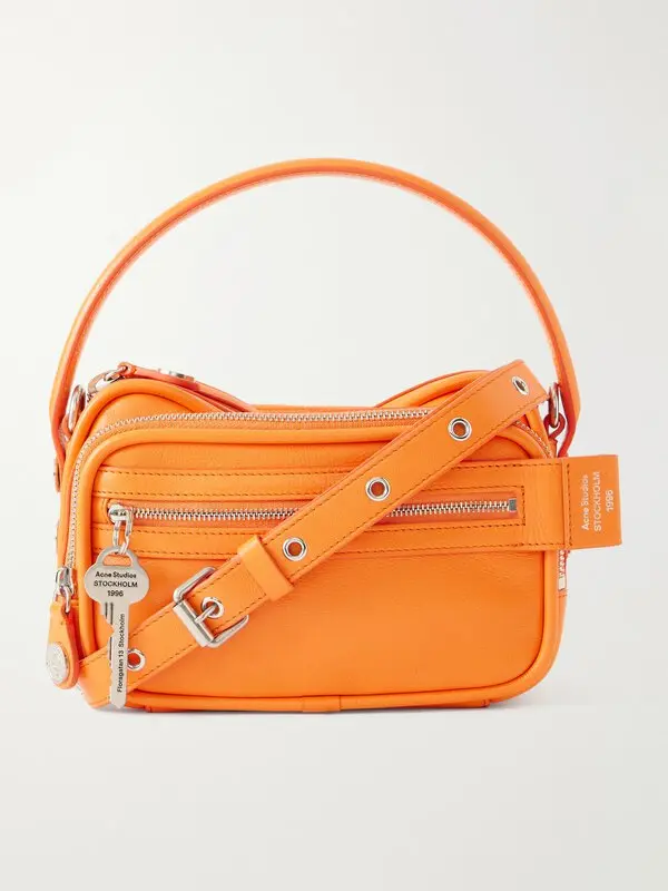 Acne Studios Camero Embellished Textured-leather Messenger Bag - Orange