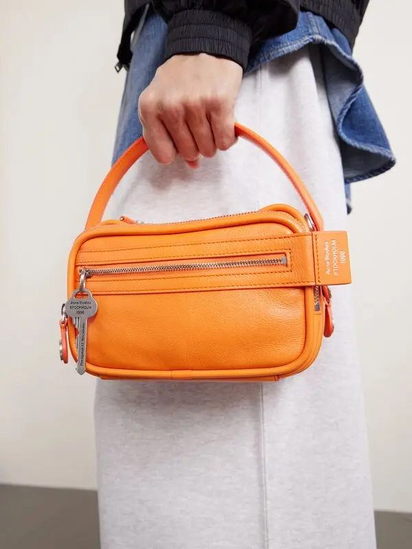 Acne Studios Camero Embellished Textured-leather Messenger Bag - Orange