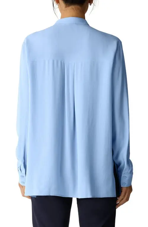 Eileen Fisher Band Collar Silk Button-up Shirt