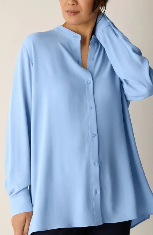 Eileen Fisher Band Collar Silk Button-up Shirt