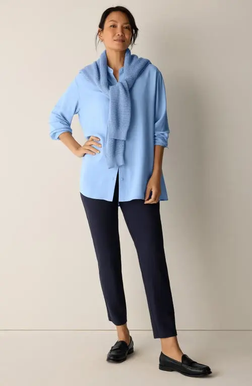 Eileen Fisher Band Collar Silk Button-up Shirt
