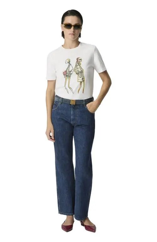 Missoni Crewneck T-shirt In Cotton Jersey With Graphic Print And Logo - White