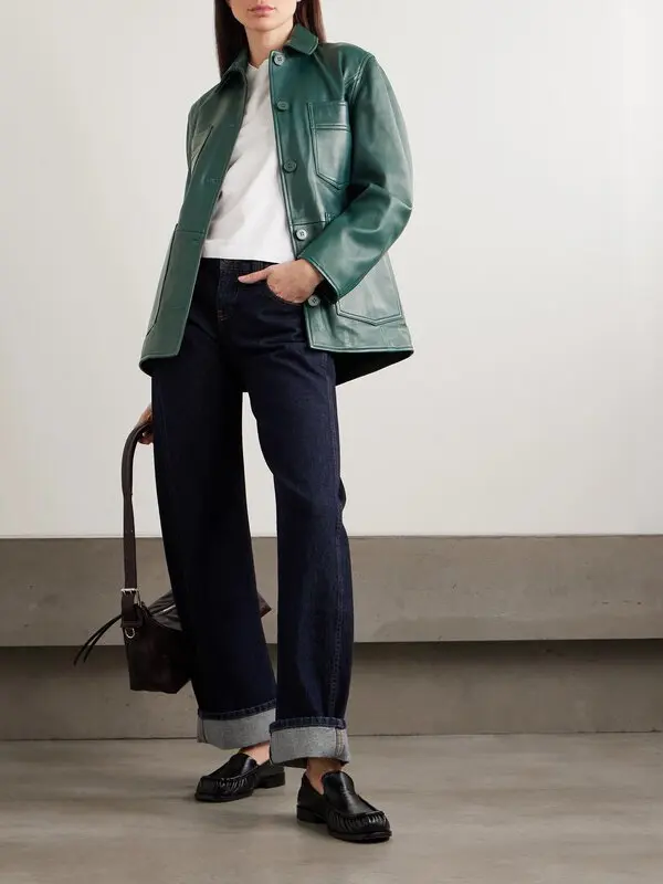 Nour Hammour Seleste Paneled Leather Jacket - Blue