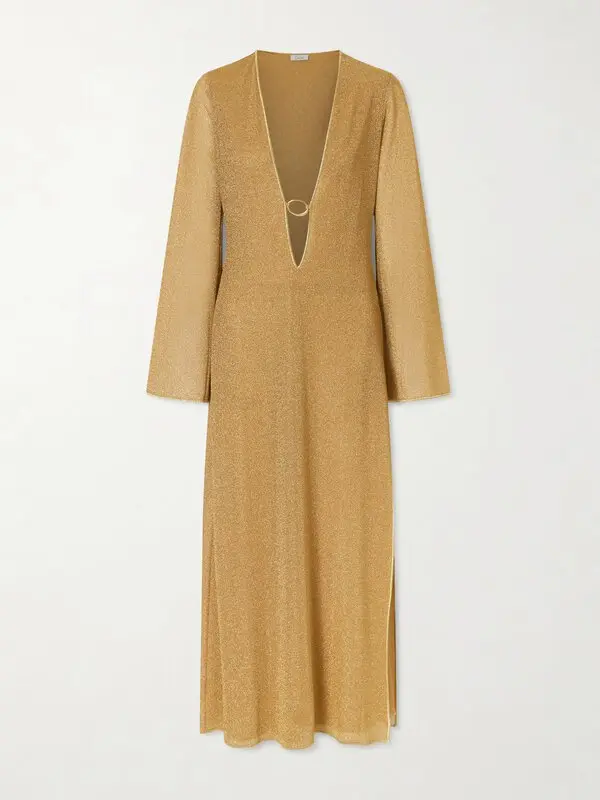 Oseree Lumière Metallic Stretch-knit Kaftan - Gold