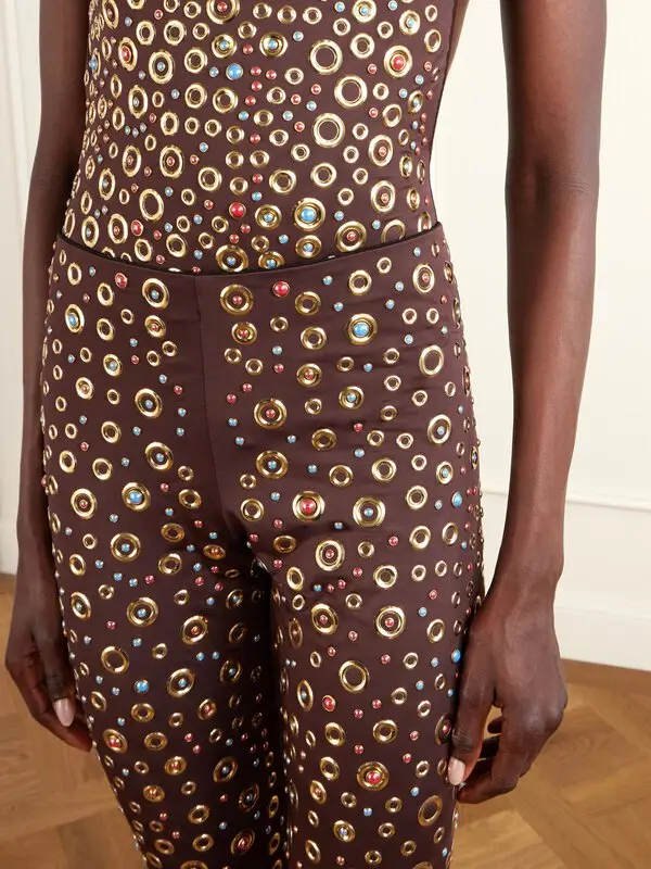Oseree Studded Stretch-jersey Flared Pants