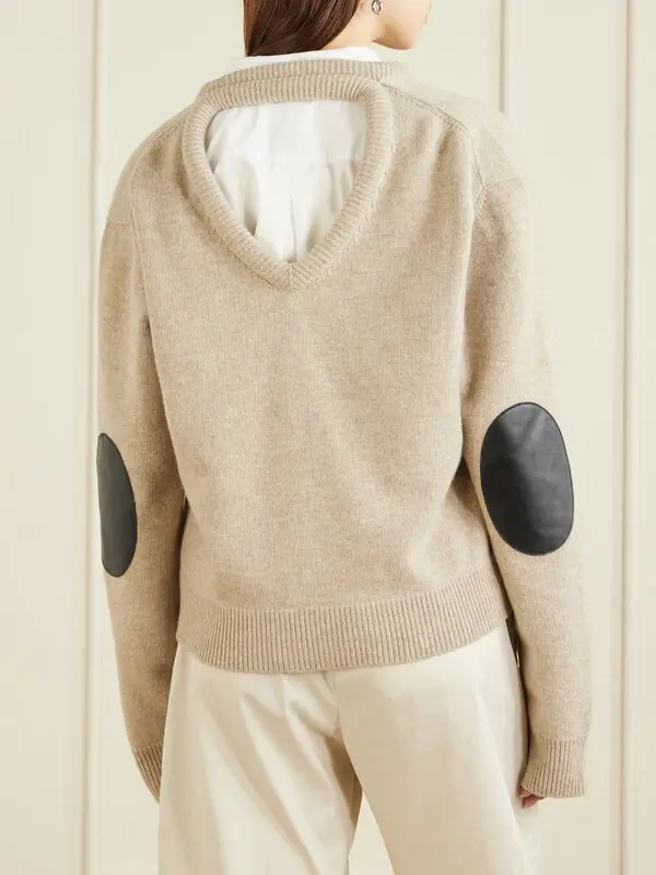 Acne Studios Leather-trimmed Wool Sweater - Neutrals