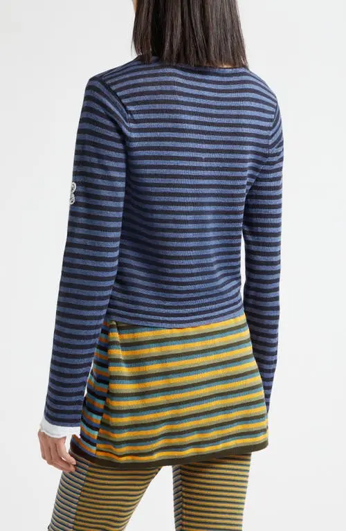 YANYAN Mabo Embroidered Stripe Linen Sweater