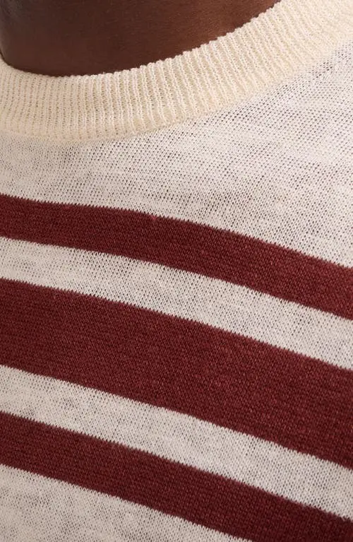 Bugatchi Stripe Short Sleeve Linen & Cotton Blend Sweater