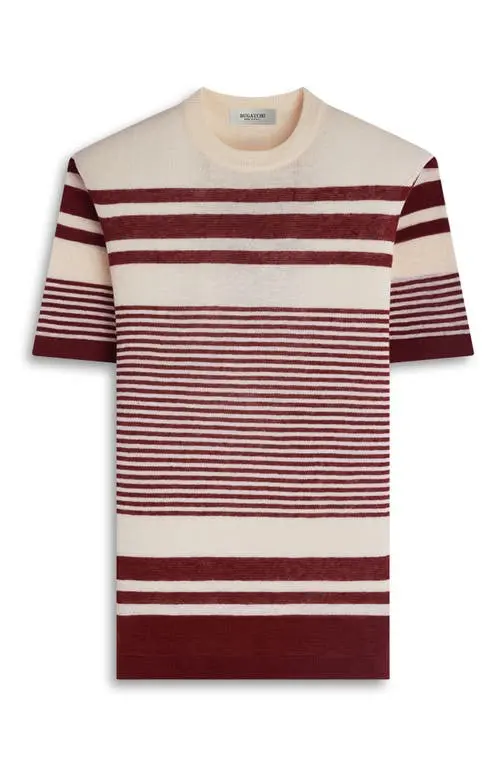 Bugatchi Stripe Short Sleeve Linen & Cotton Blend Sweater