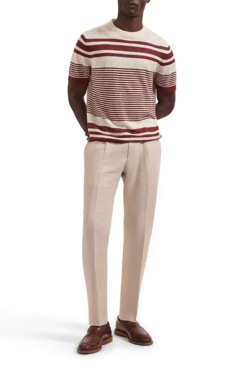 Bugatchi Stripe Short Sleeve Linen & Cotton Blend Sweater