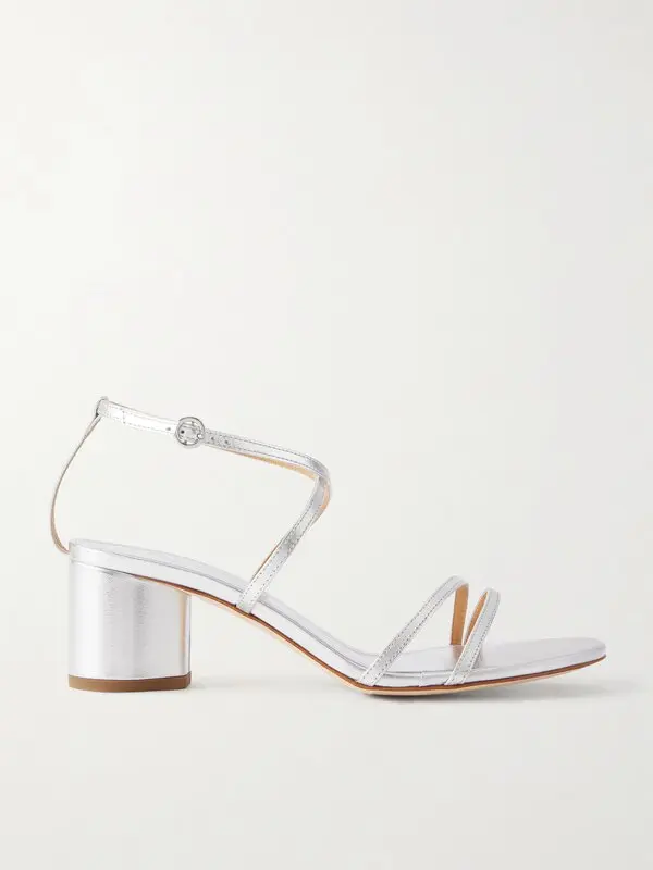 AeydĒ Mirella Metallic Leather Block Heel Sandals - Silver