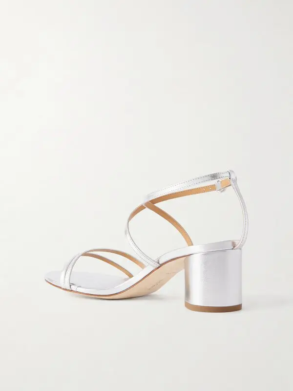 AeydĒ Mirella Metallic Leather Block Heel Sandals - Silver