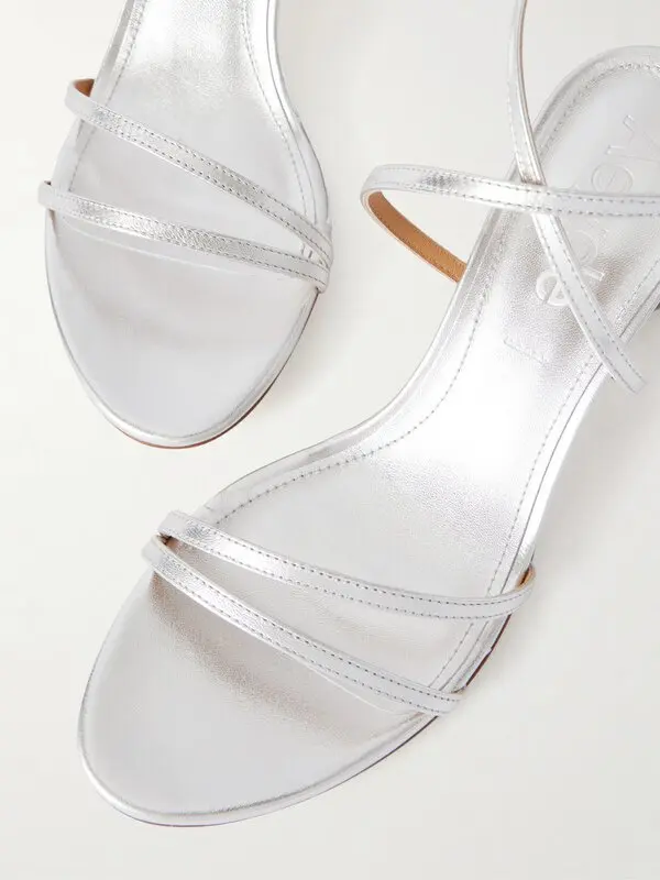 AeydĒ Mirella Metallic Leather Block Heel Sandals - Silver