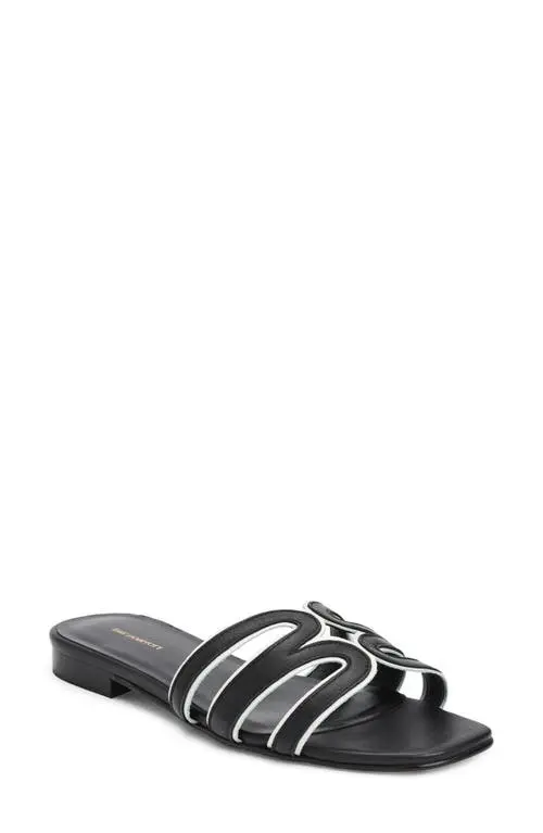 Bruno Magli Flore Leather Slide Sandal - Black Nappa/bone