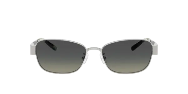Tory Burch Rectangular Sunglasses With Double T Logo - Silver
