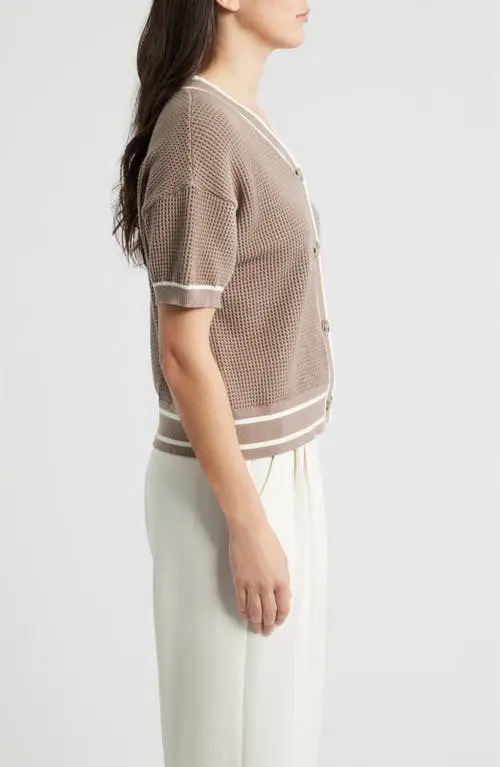 Bernardo Short Sleeve Basketweave Cardigan