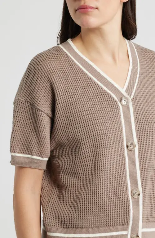Bernardo Short Sleeve Basketweave Cardigan