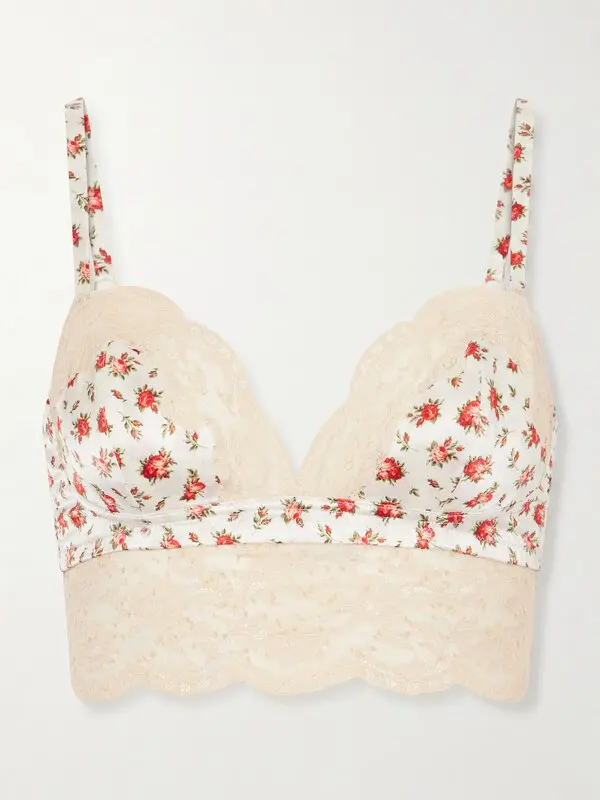 Dolce & Gabbana Printed Lace-trimmed Silk-blend Bralette - White