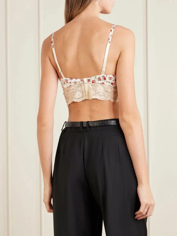 Dolce & Gabbana Printed Lace-trimmed Silk-blend Bralette