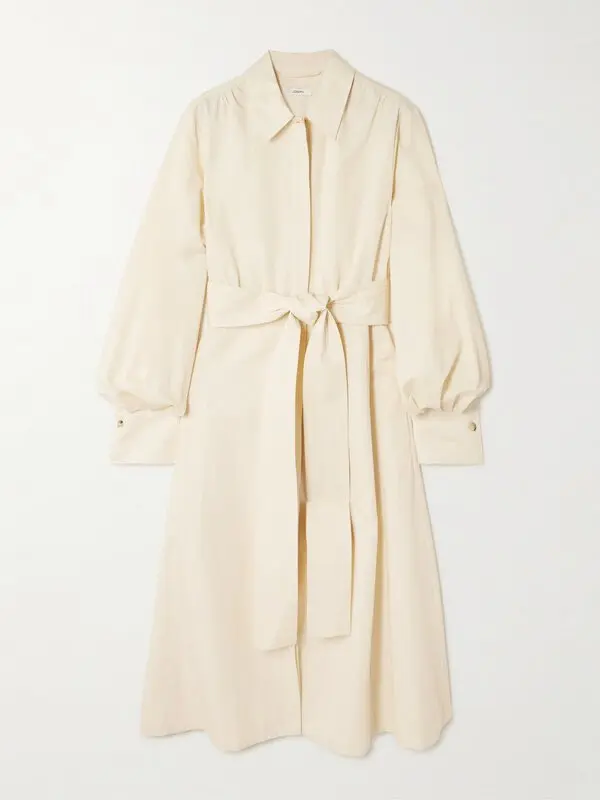 JOSEPH Ziane Belted Cotton And Linen-blend Midi Shirt Dress - Neutrals